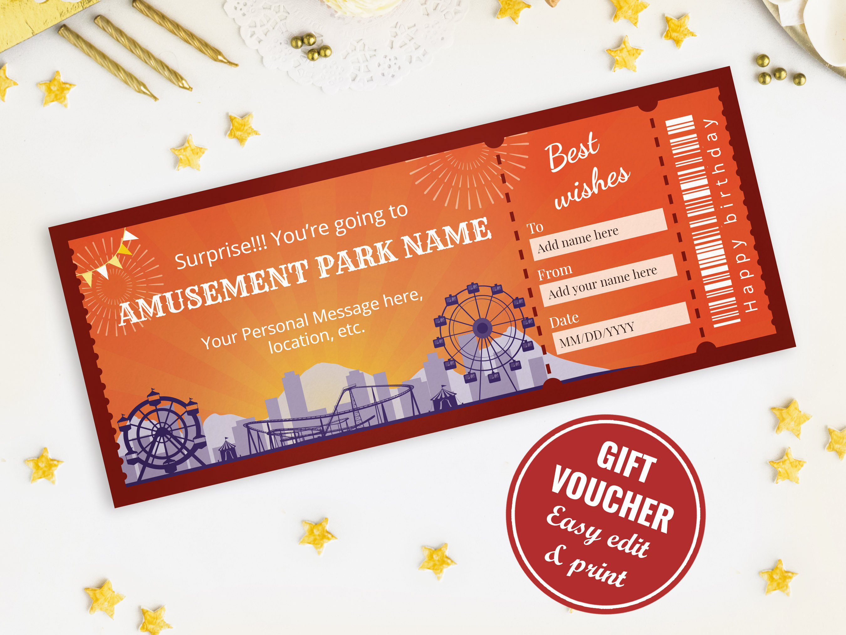 Editable Amusement Park Gift Certificate for Instant Download - Etsy