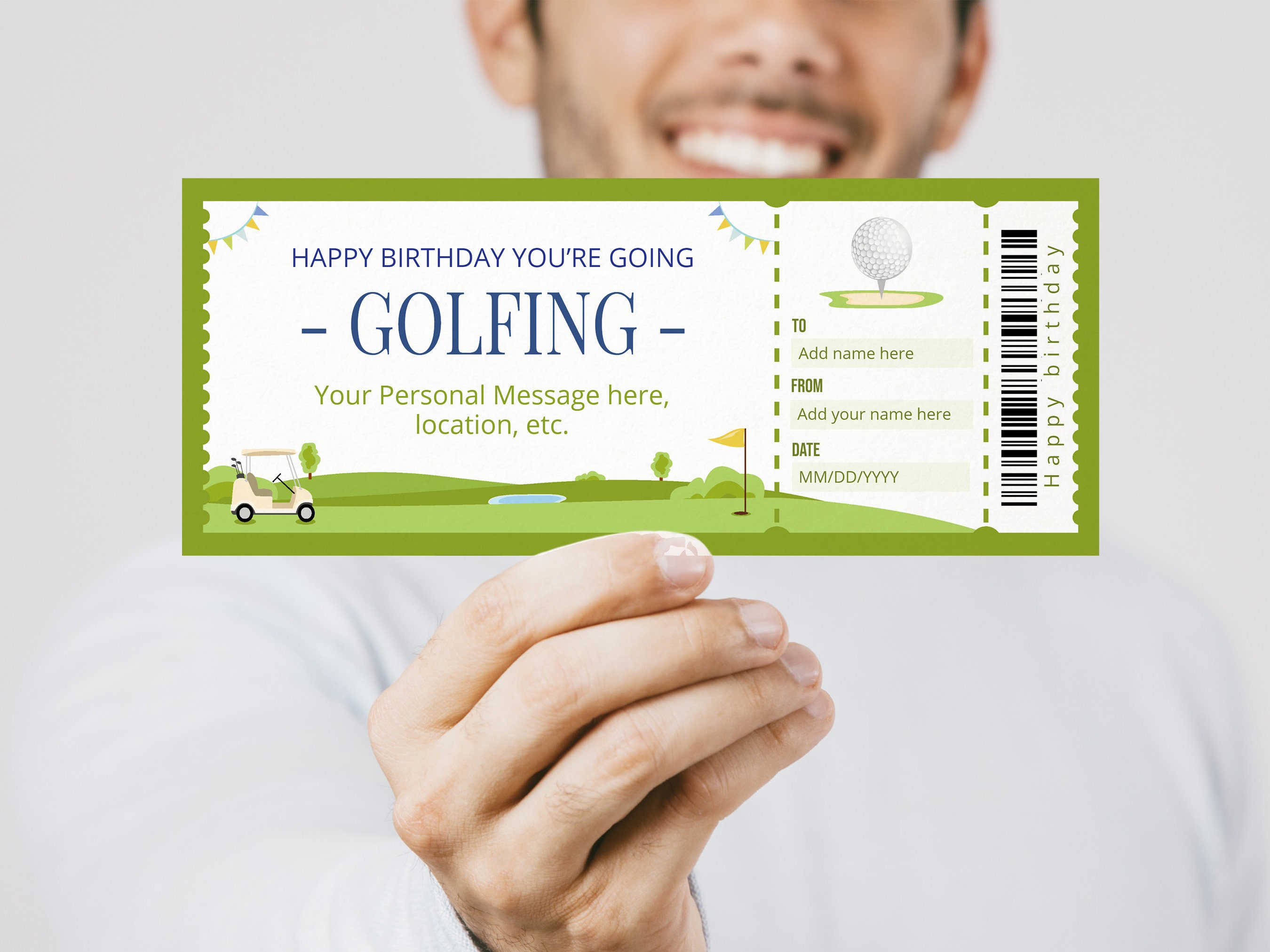 Surprise Printable Golf Ticket Voucher Template, Golf Birthday Gift ...