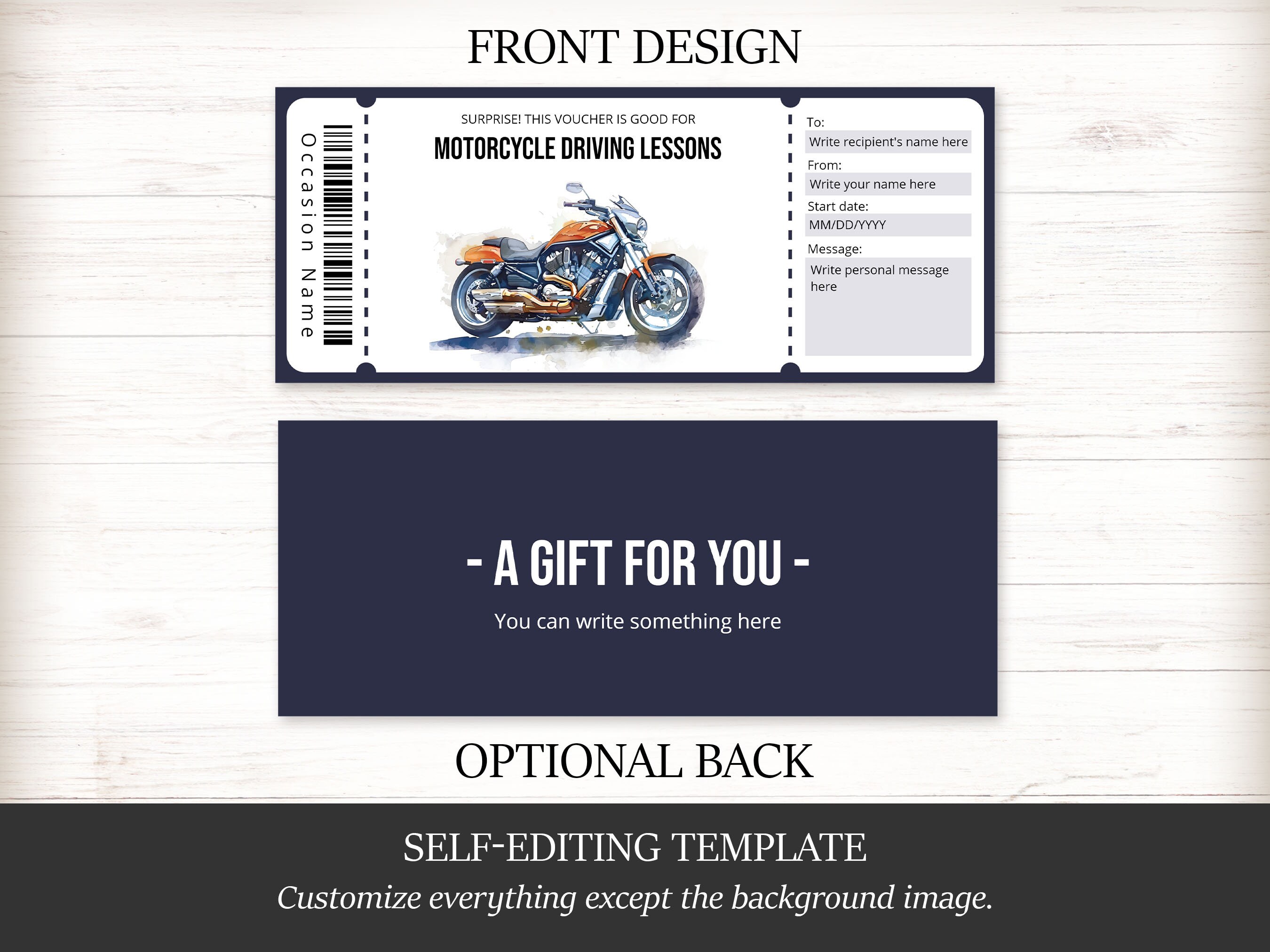 Editable Motorcycle Driving Lessons Gift Certificate Template for ...