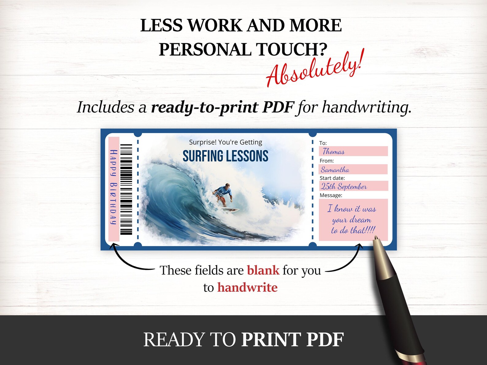 Editable Surfing Gift Certificate Template for Surf Lover, Printable ...
