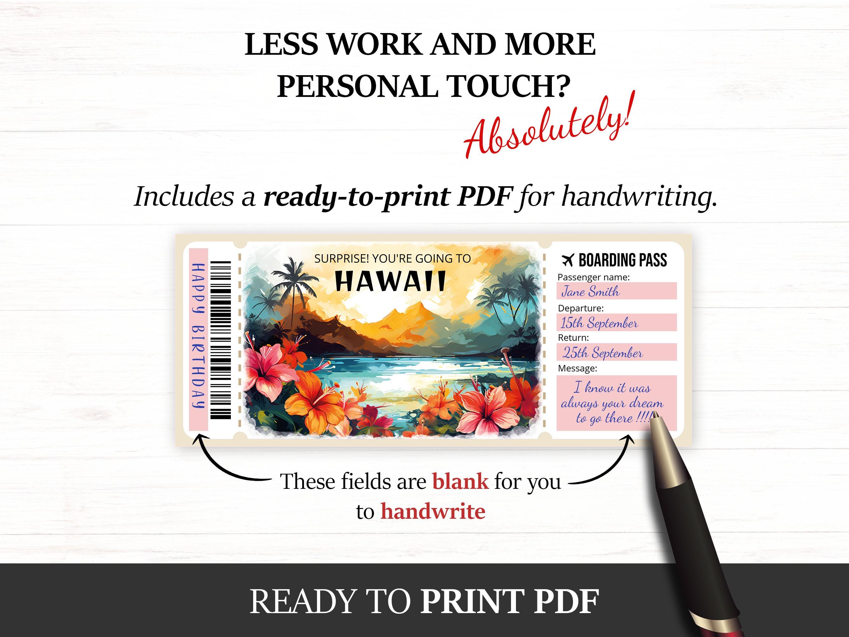 Editable Hawaii Boarding Pass Template, Printable Surprise Hawaii Trip ...