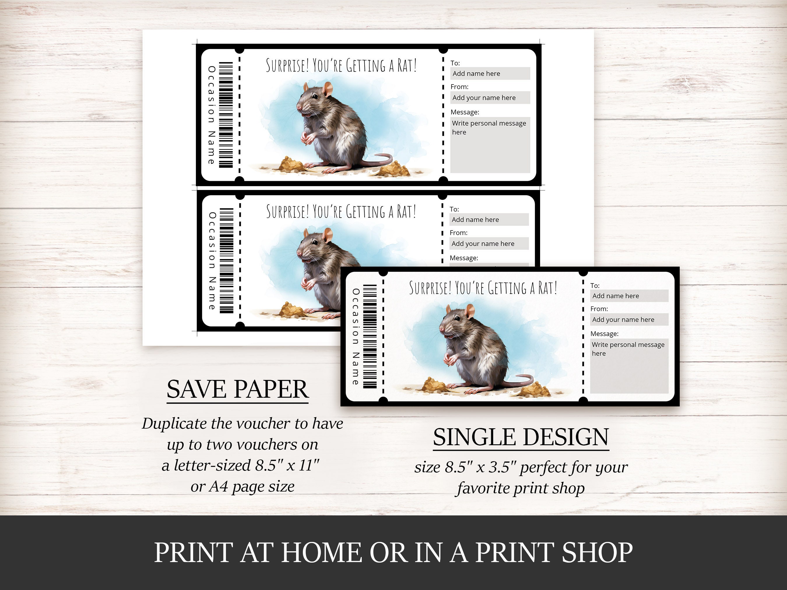 Editable Rat Gift Certificate Template for Rat Lover, Personalized ...