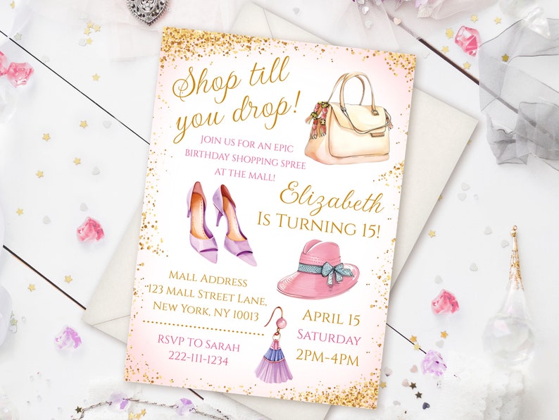 Customizable Shopping Spree Birthday Invitation Template for Girl, Shop ...