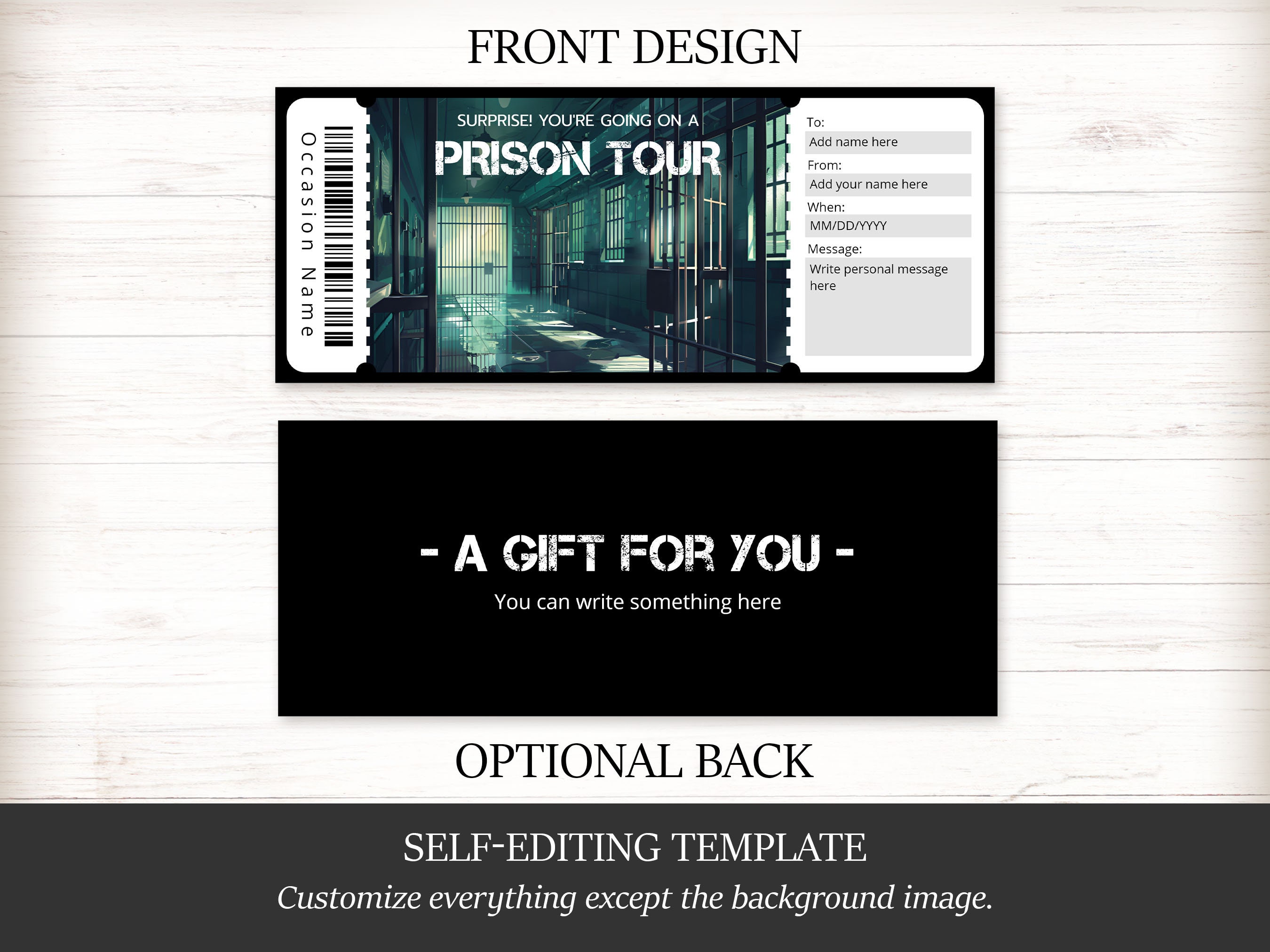 Editable Prison Tour Ticket Gift Certificate Template, Surprise ...