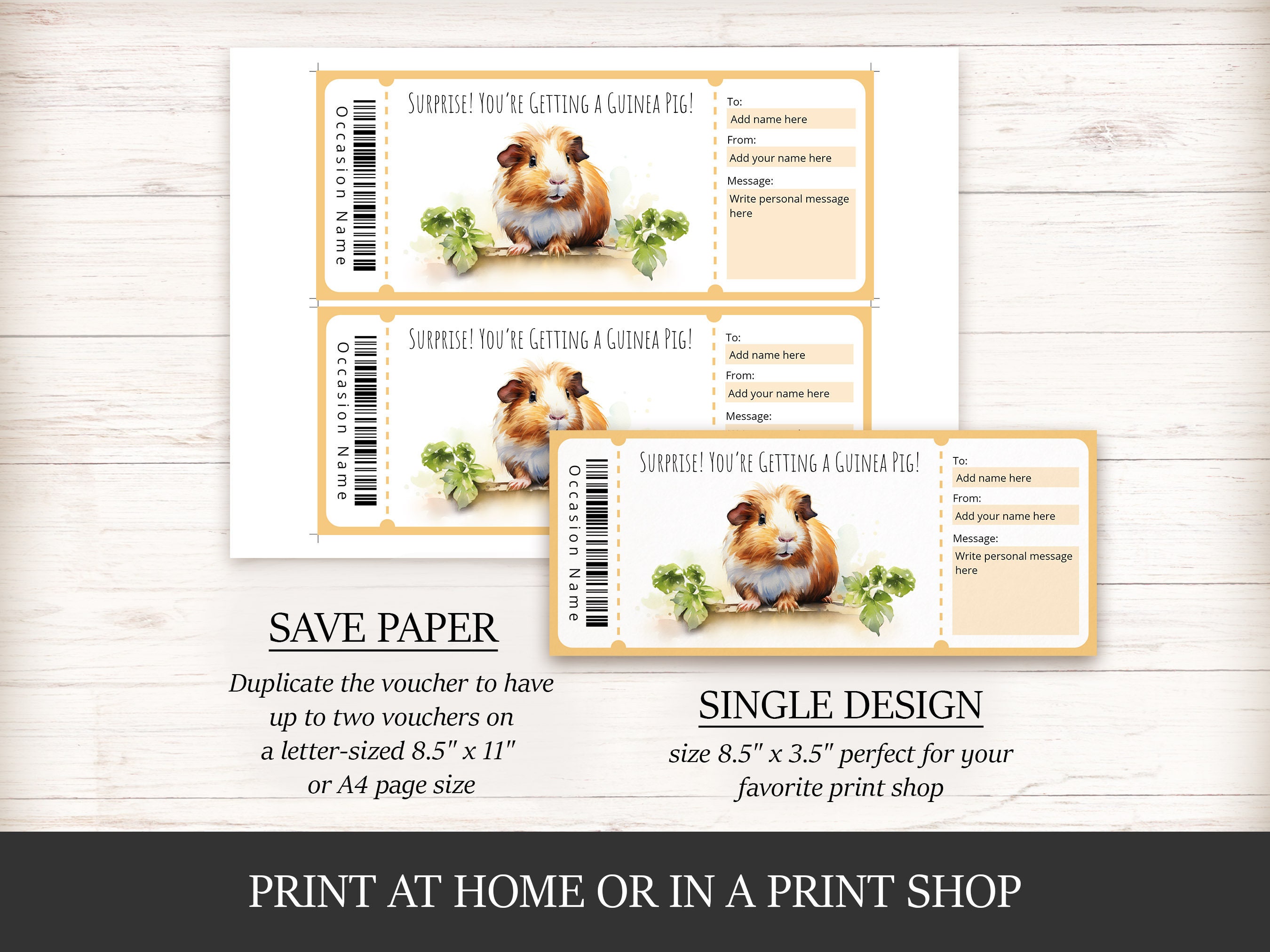 Editable Guinea Pig Gift Certificate Template, Personalized Printable ...