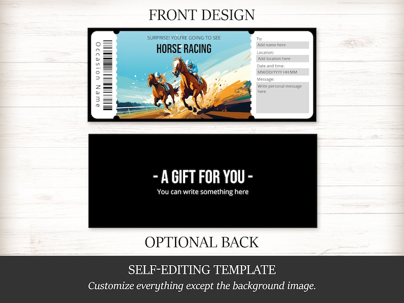 Surprise Horse Racing Ticket Template, Customizable and Printable Horse ...