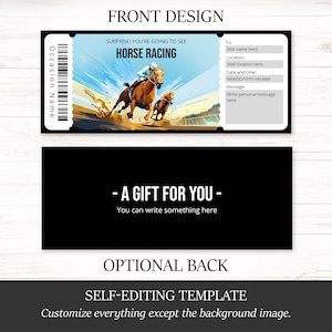Surprise Horse Racing Ticket Template, Customizable and Printable Horse ...