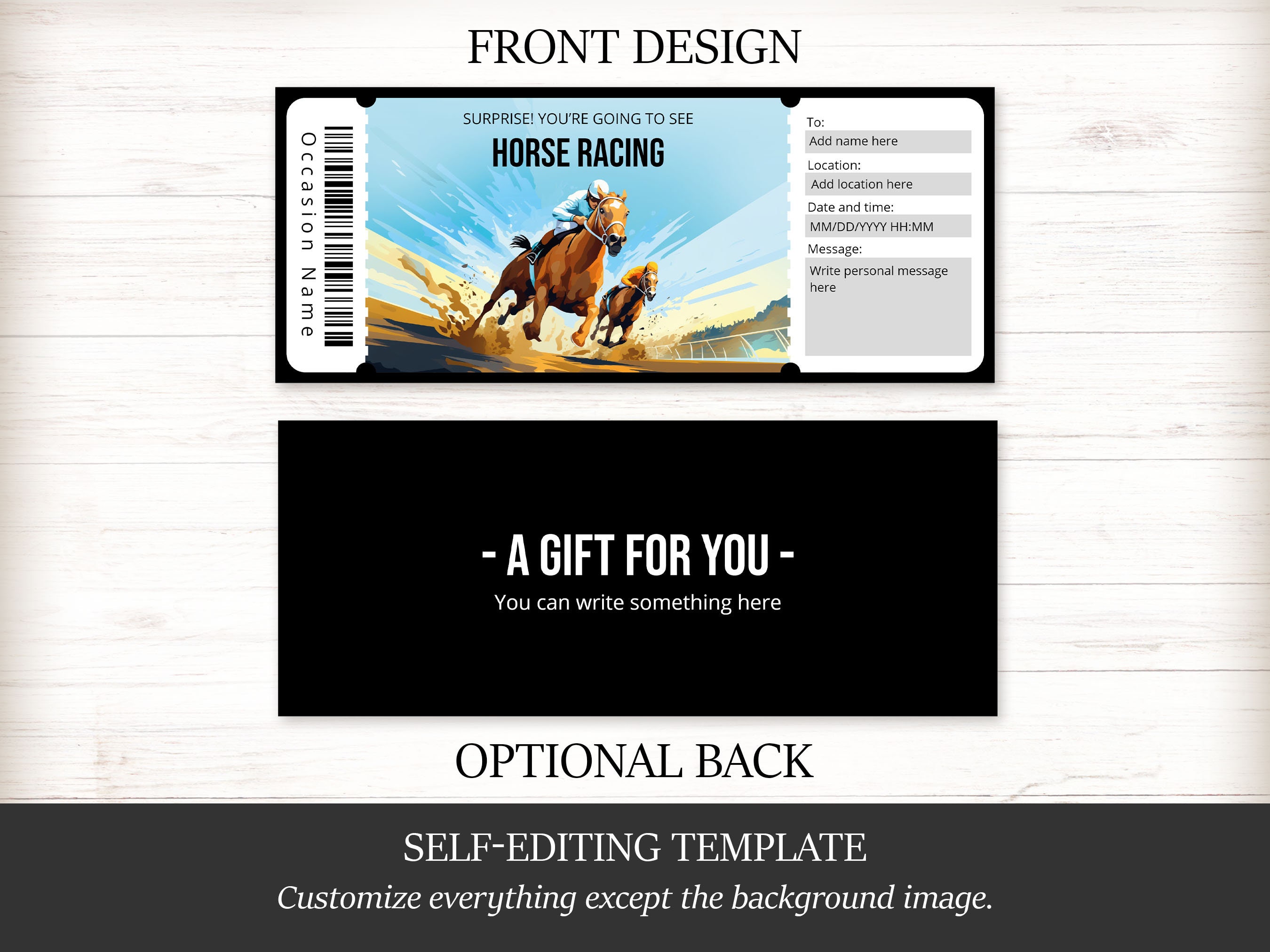 Surprise Horse Racing Ticket Template, Customizable and Printable Horse ...