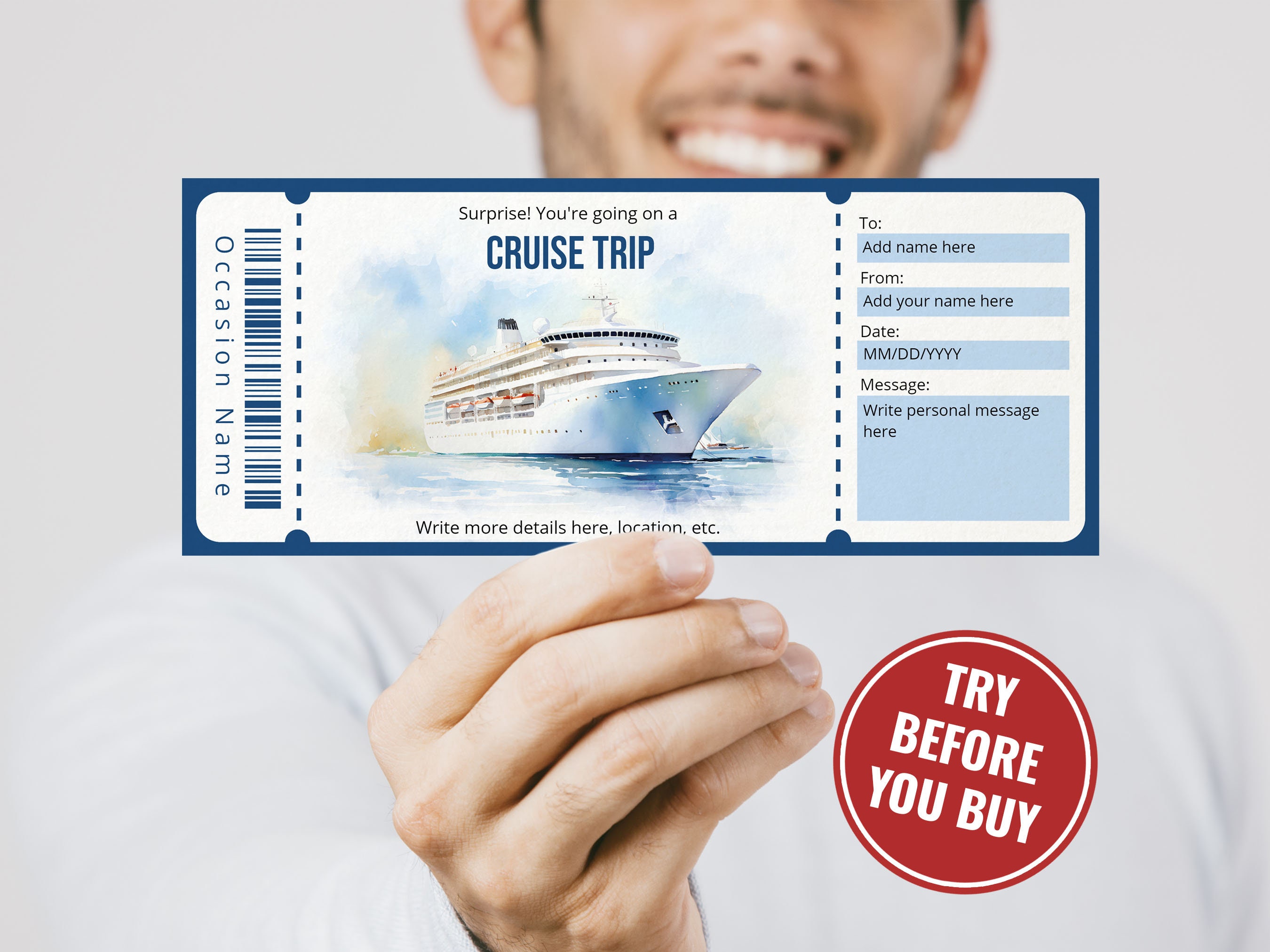 Editable Watercolor Cruise Boarding Pass Template, Surprise Cruise Trip ...