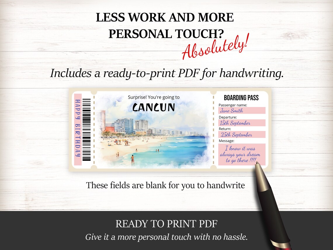 Printable Cancun Boarding Pass Template, Personalized Editable Cancun ...