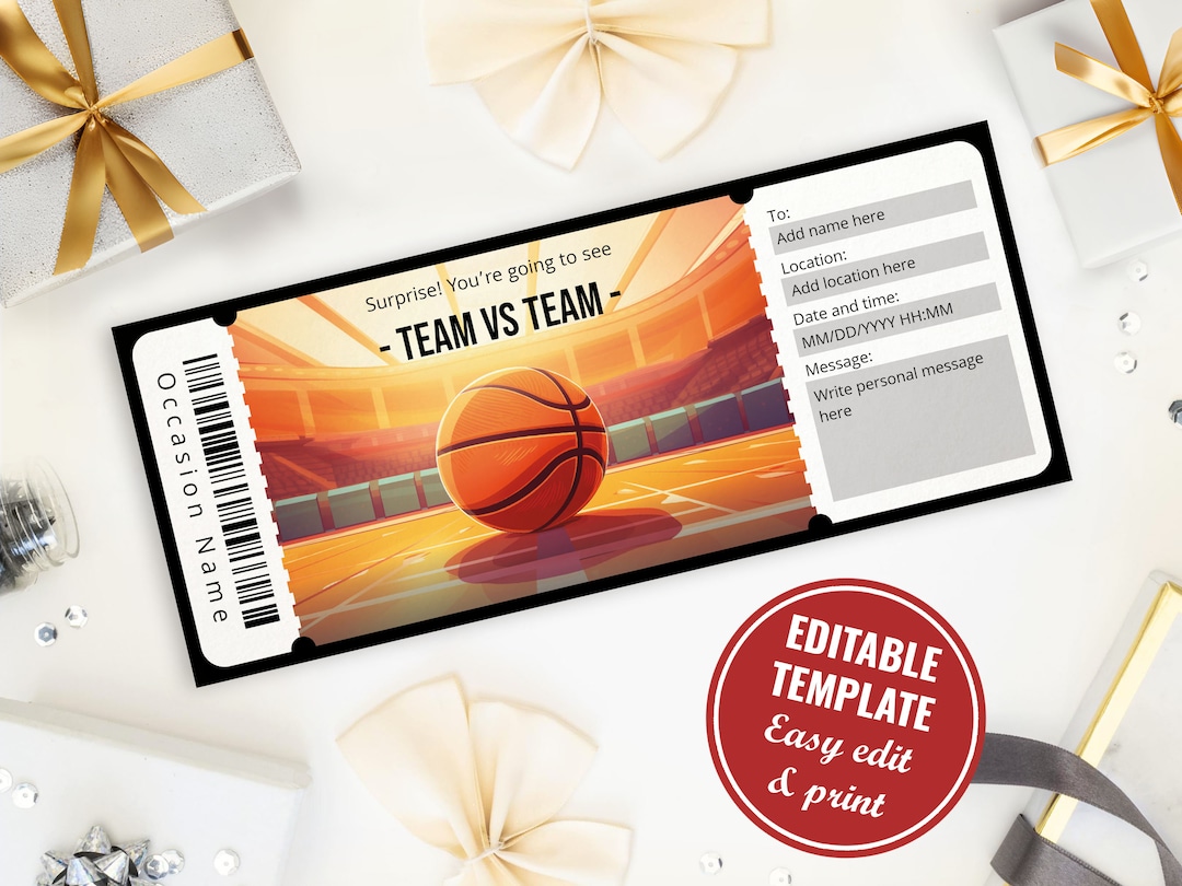 Surprise Basketball Game Ticket Template, Customizable and Printable ...