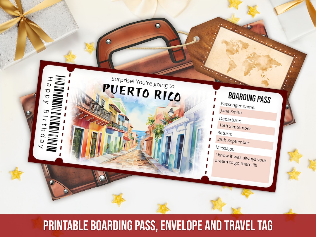 Printable Puerto Rico Boarding Pass Template, Personalized Editable ...