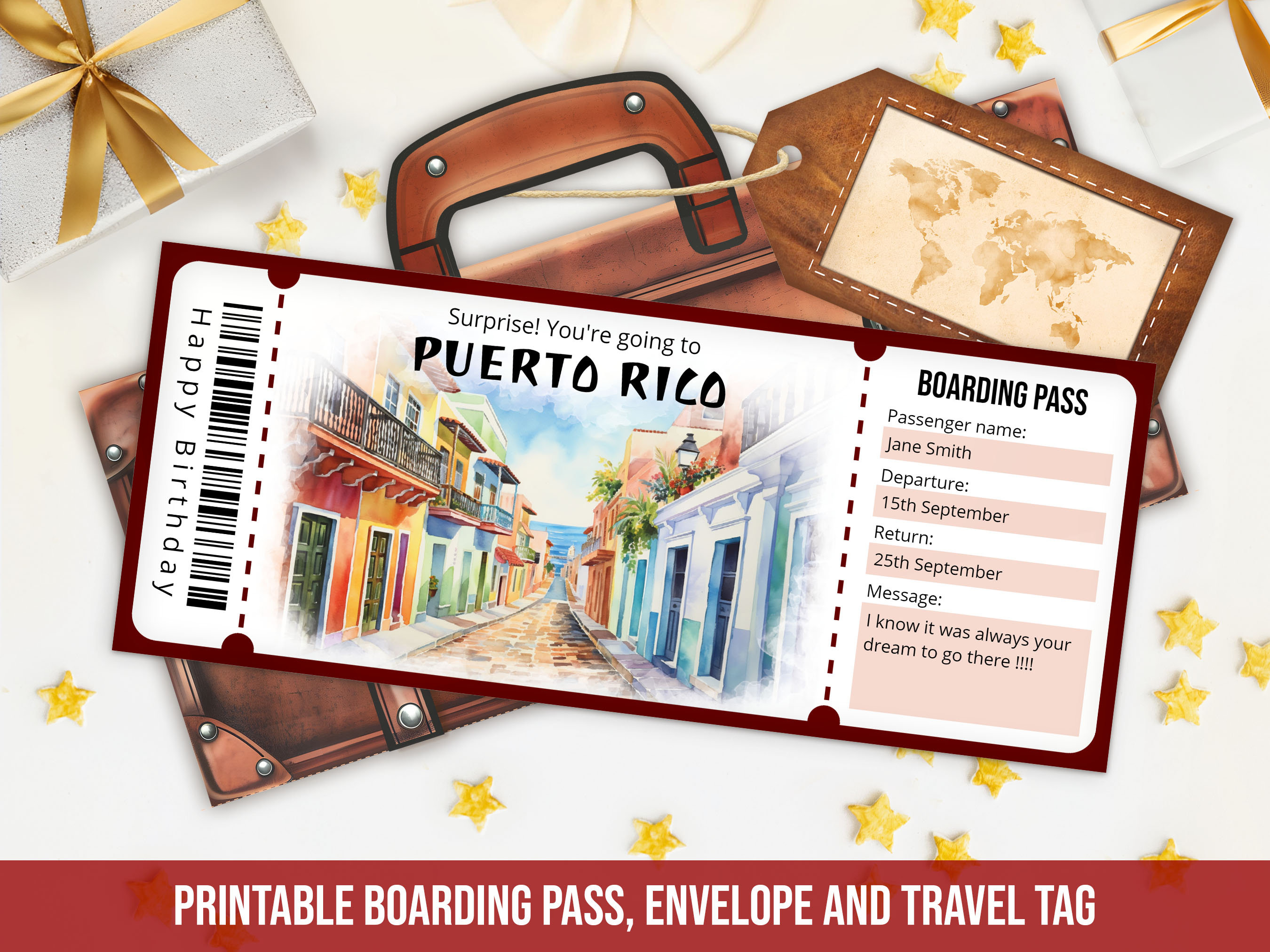 Printable Puerto Rico Boarding Pass Template, Personalized Editable ...