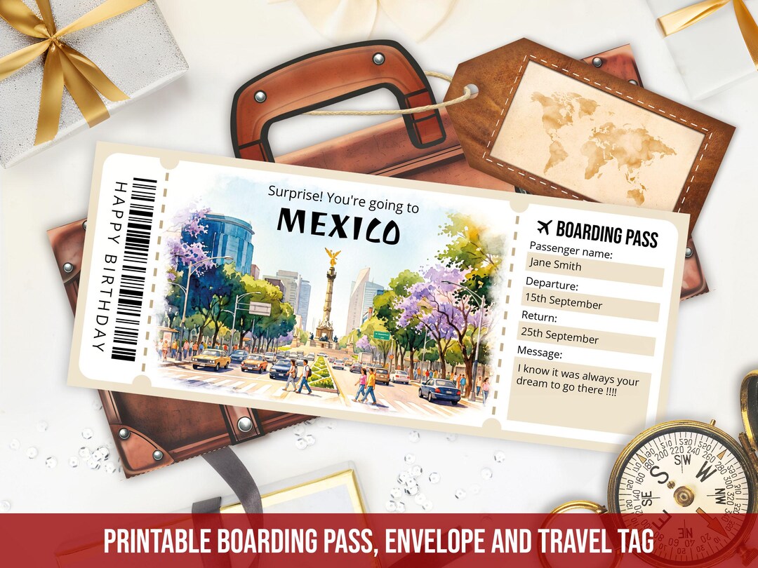 Editable Mexico Boarding Pass Template, Mexico City Surprise Trip ...