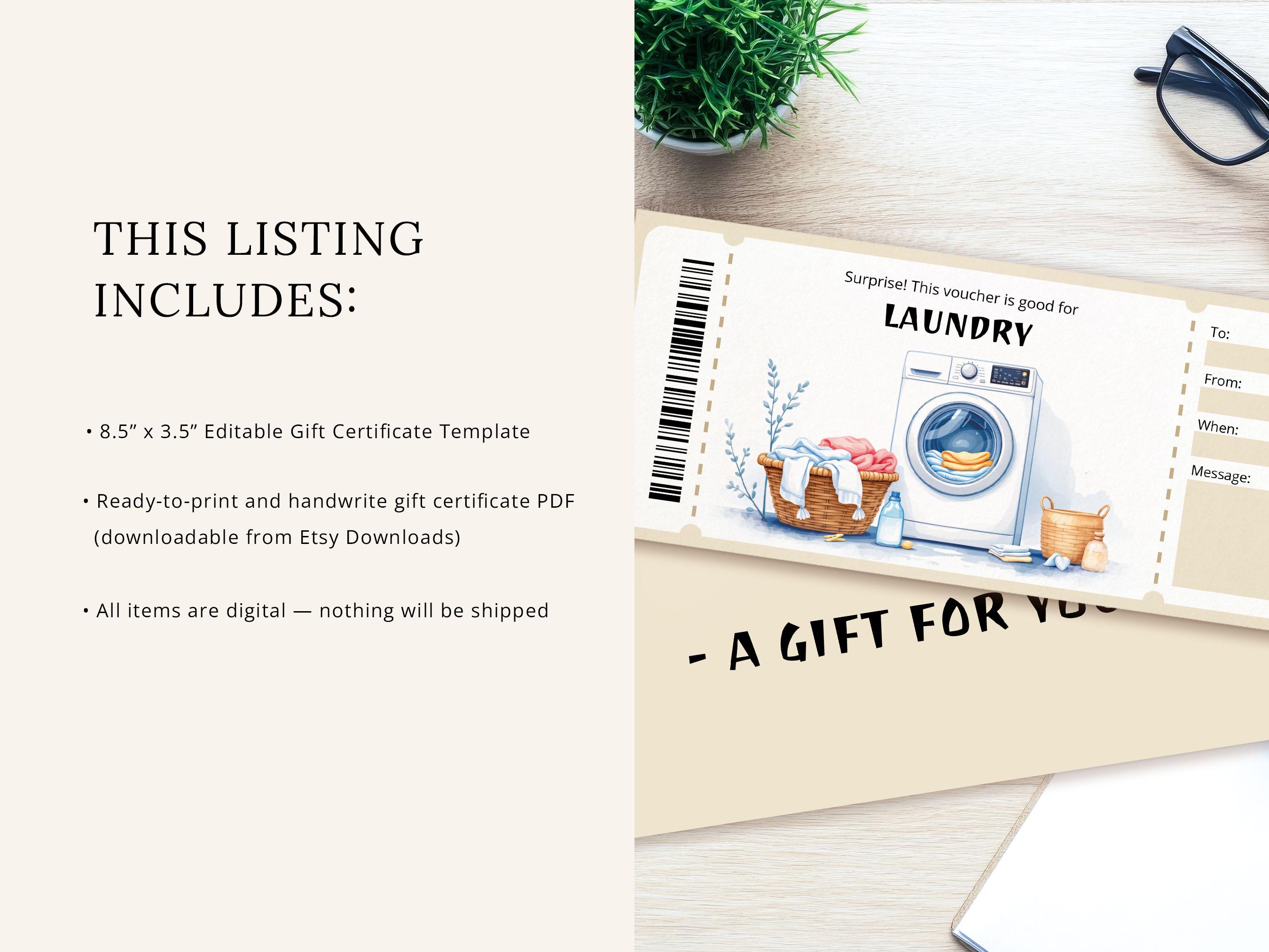 Editable Laundry Gift Certificate Template, Printable Surprise Reveal ...