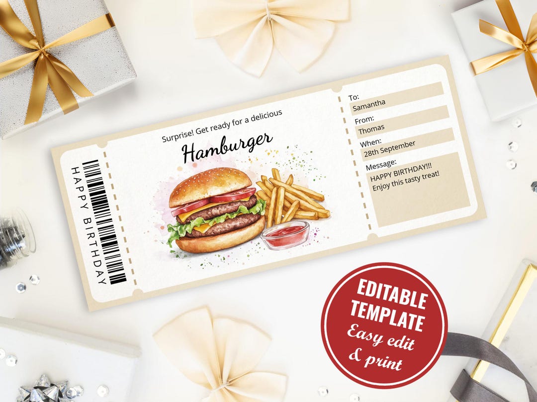Editable Hamburger Gift Certificate Template for Burger and BBQ Lovers ...