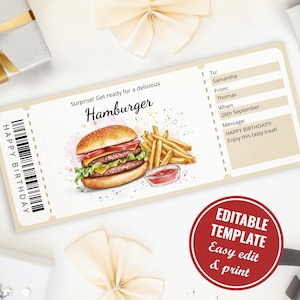 Editable Hamburger Gift Certificate Template for Burger and BBQ Lovers ...