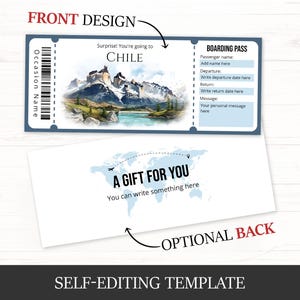 Editable Chile Boarding Pass Template, Watercolor Surprise Chile Trip ...