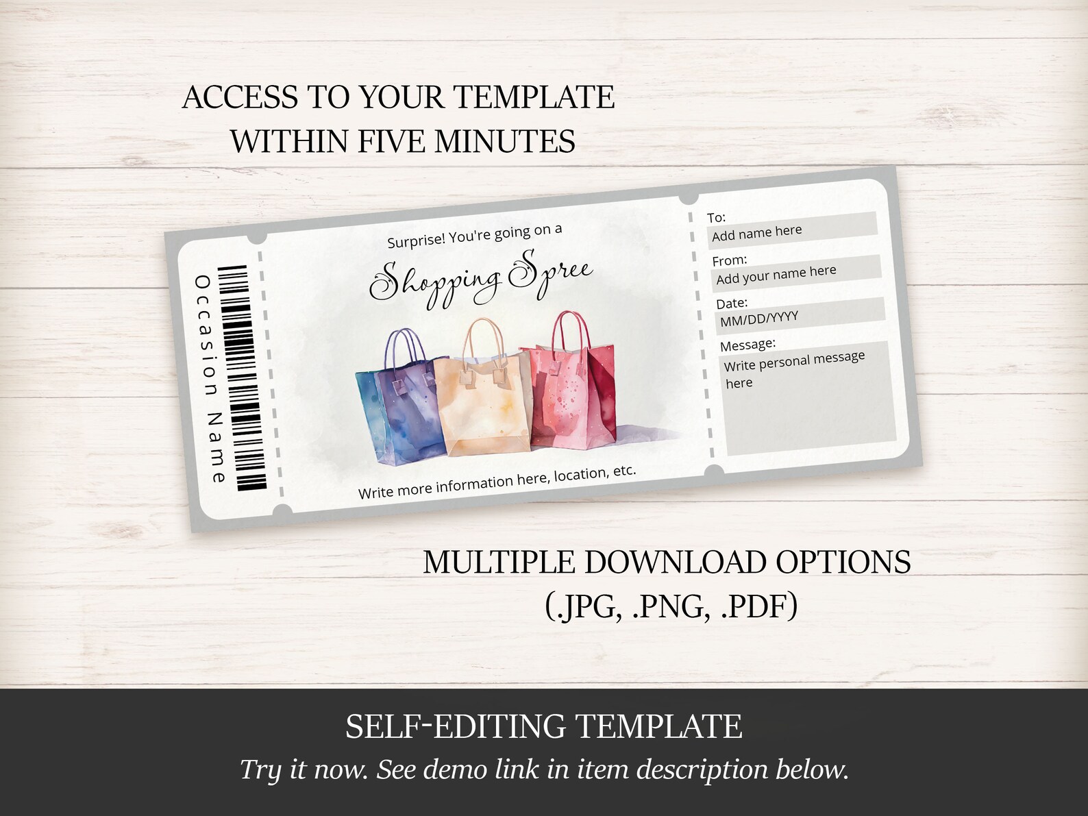 Editable Watercolor Shopping Spree Certificate Template, Surprise ...