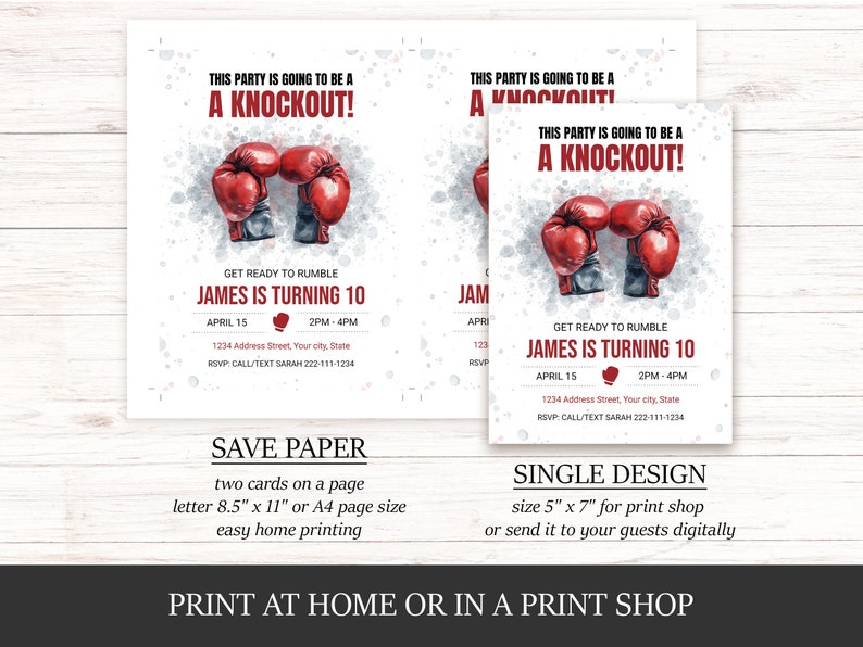 Editable Boxing Birthday Invitation Template, Watercolor Boxing Party ...