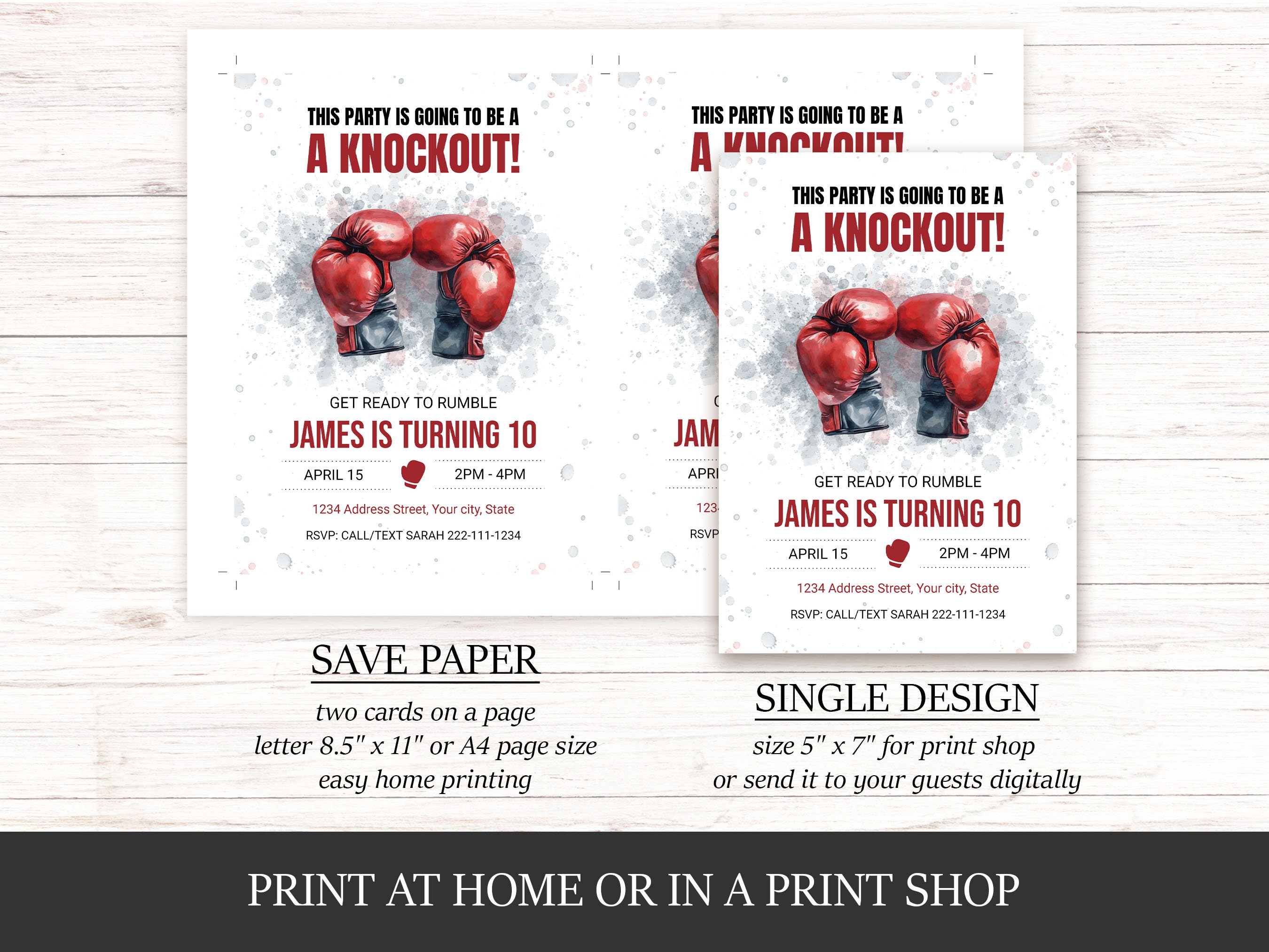 Editable Boxing Birthday Invitation Template, Watercolor Boxing Party ...