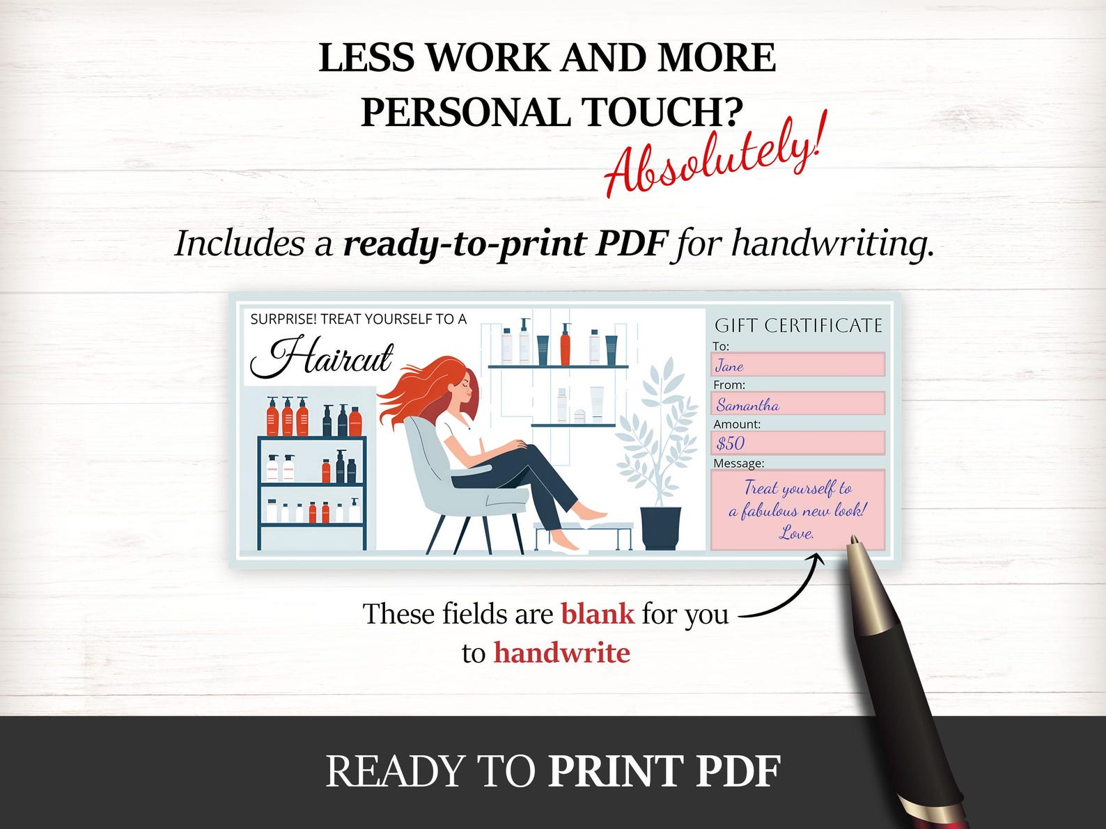 Printable Haircut Gift Voucher for Mom, Editable Hair Salon Gift ...