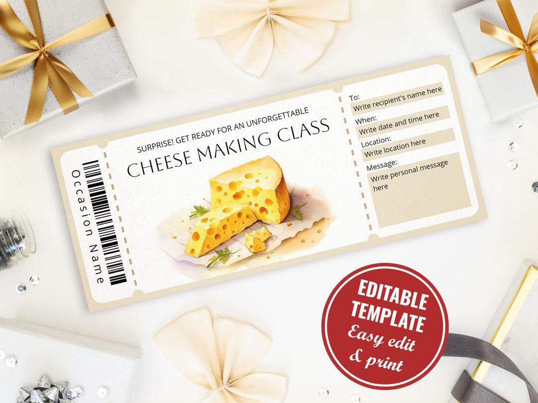Editable Cheese Making Gift Certificate Template, Printable Cheese ...
