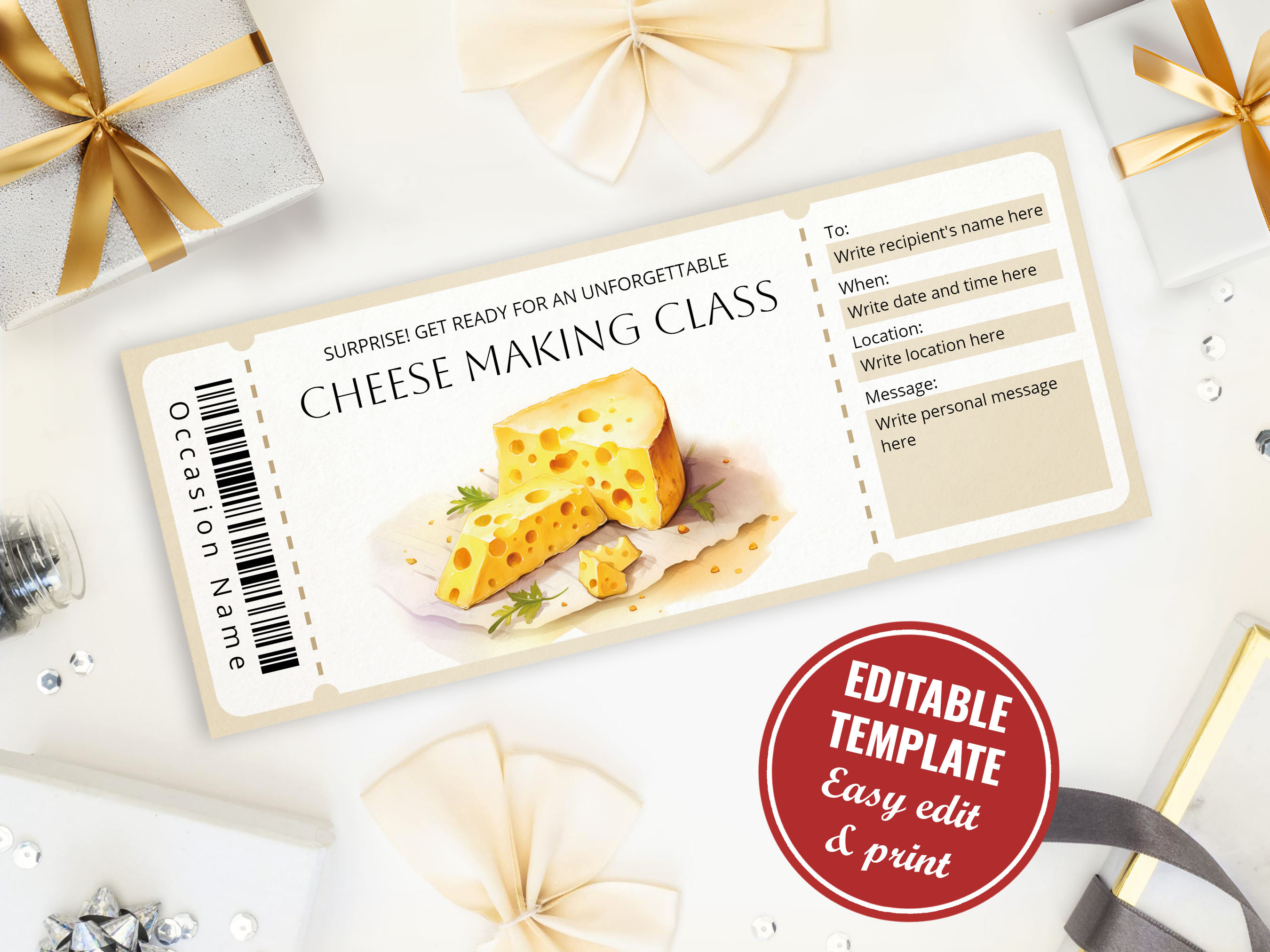 Editable Cheese Making Gift Certificate Template, Printable Cheese ...