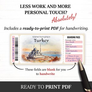Editable Turkey Boarding Pass Template, Watercolor Surprise Turkey Trip ...