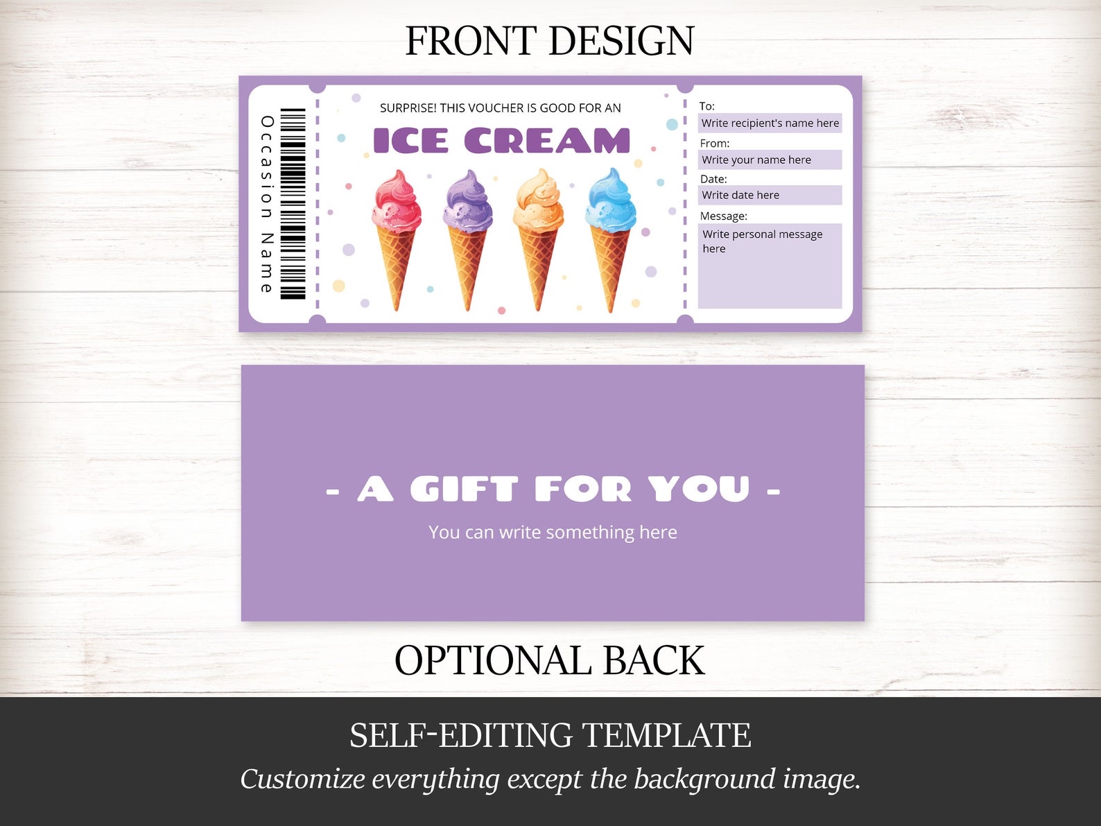 Editable Ice Cream Gift Certificate Template, Printable Sundae Lover ...