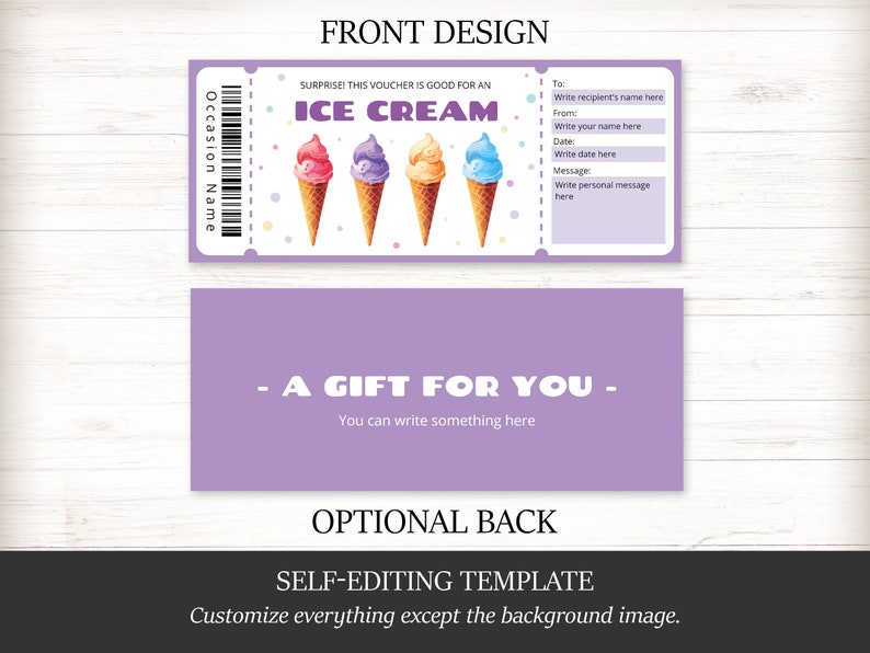 Editable Ice Cream Gift Certificate Template, Printable Sundae Lover ...