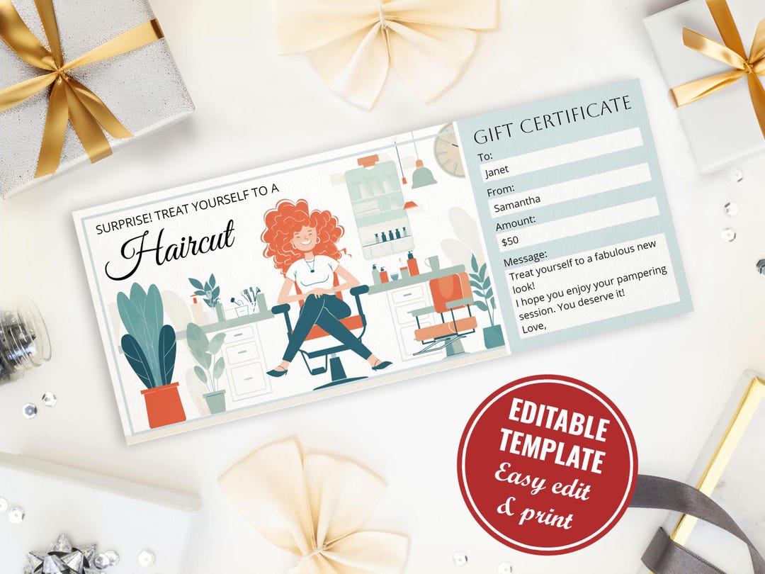 Editable Hair Salon Gift Certificate Template Gift for Her, Printable ...