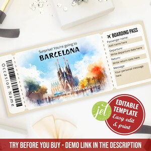 Editable Barcelona Boarding Pass Template, Personalized Gift Printable ...