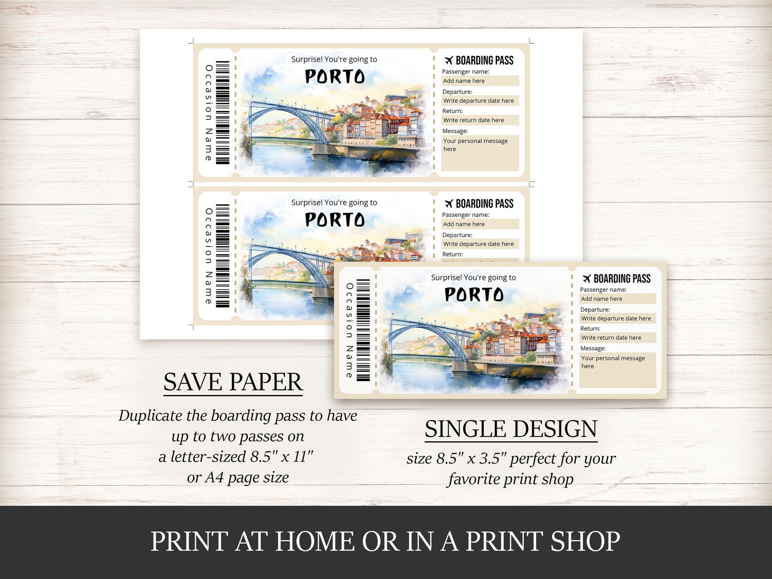 Editable Porto Boarding Pass Template, Personalized Gift Printable ...