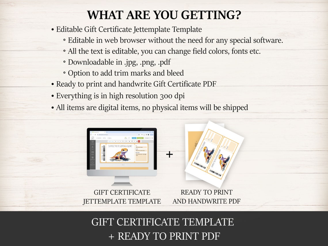Editable Gecko Gift Certificate Template for Lizard Lover, Personalized ...