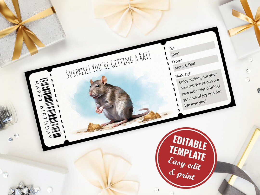Editable Rat Gift Certificate Template for Rat Lover, Personalized ...