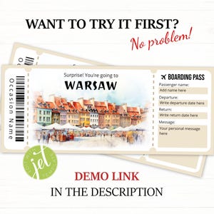Editable Warsaw Boarding Pass Template, Printable Digital Watercolor ...