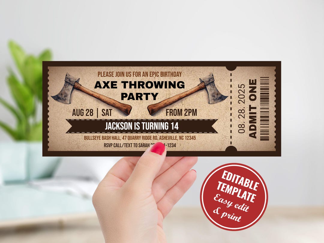 Editable Axe Throwing Birthday Invitation Template, Digital Axe ...