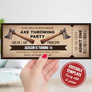 Editable Axe Throwing Birthday Invitation Template, Digital Axe ...
