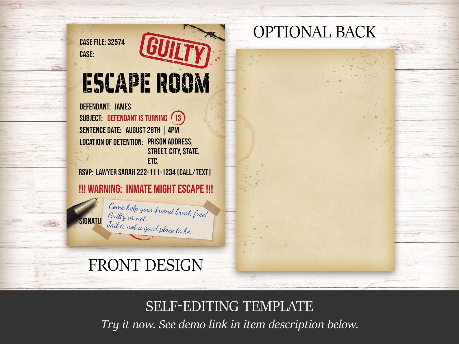 Jail Breakout Escape Room Birthday Invitation, Editable Prison Breakout ...