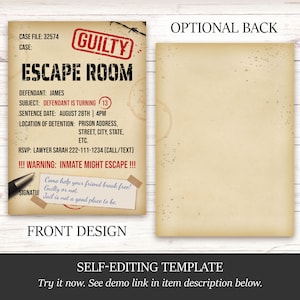 Jail Breakout Escape Room Birthday Invitation, Editable Prison Breakout ...