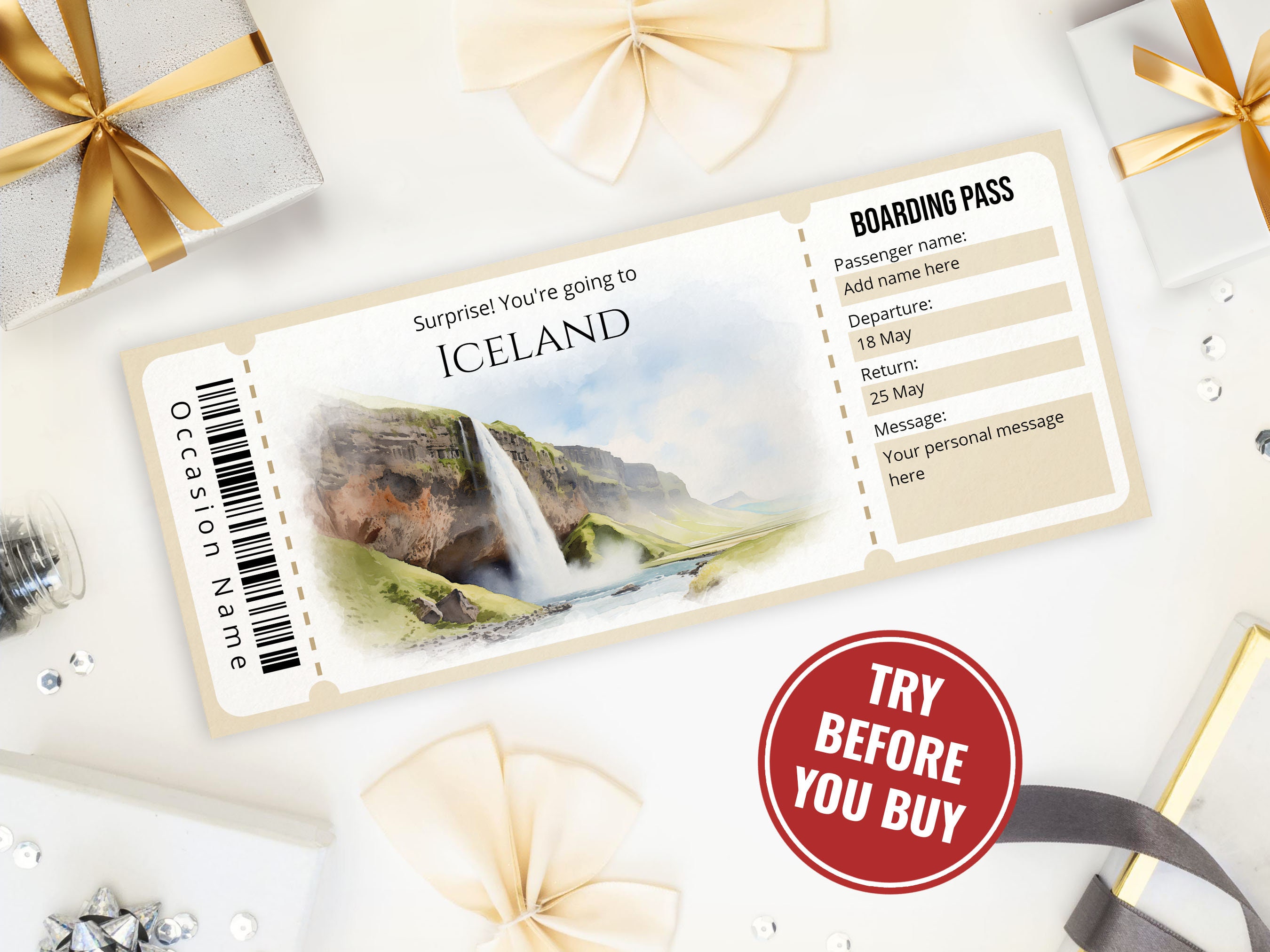 Editable Iceland Boarding Pass Template Surprise Printable - Etsy