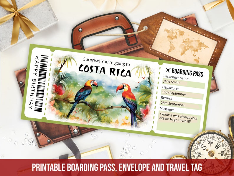 Editable Costa Rica Boarding Pass Template, Personalized Gift Printable ...