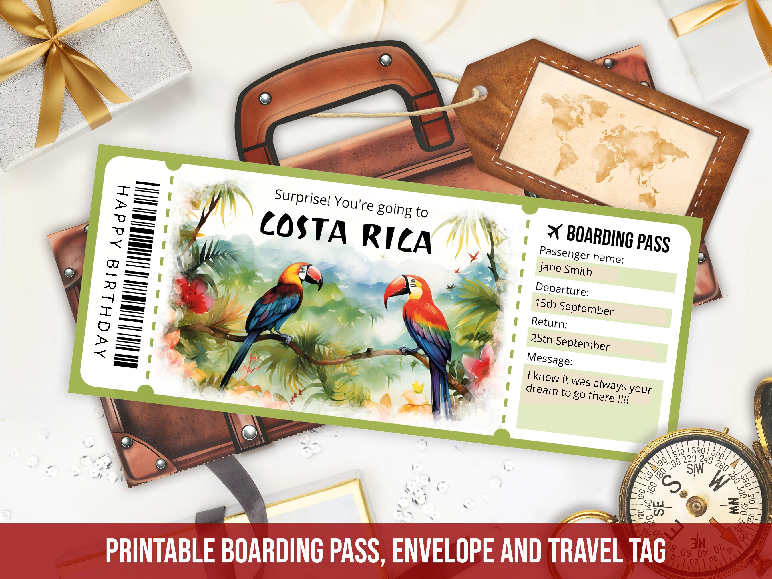 Editable Costa Rica Boarding Pass Template, Personalized Gift Printable ...