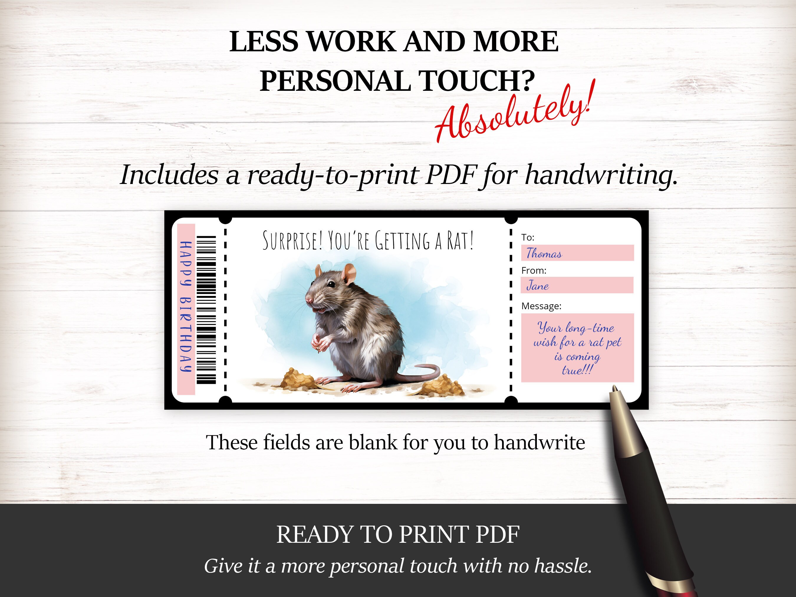 Editable Rat Gift Certificate Template for Rat Lover, Personalized ...