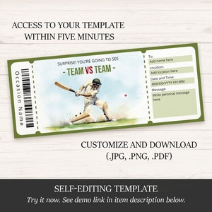 Surprise Cricket Match Ticket Template, Customizable and Printable ...