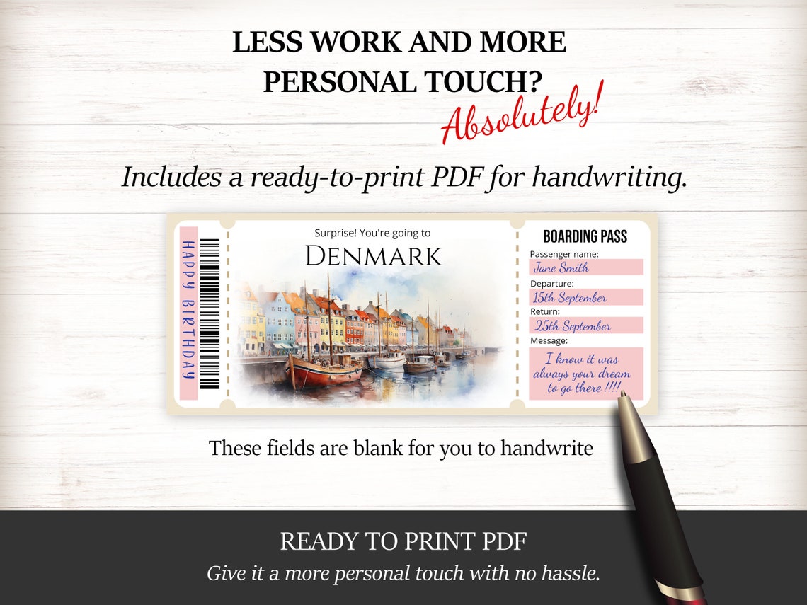 Editable Denmark Boarding Pass Template, Personalized Gift Printable ...