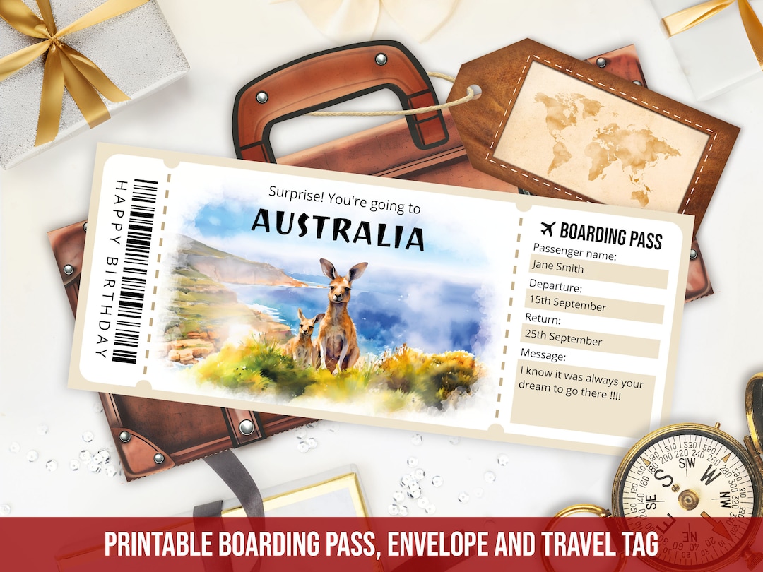 Editable Australia Boarding Pass Template, Personalized Gift Printable ...