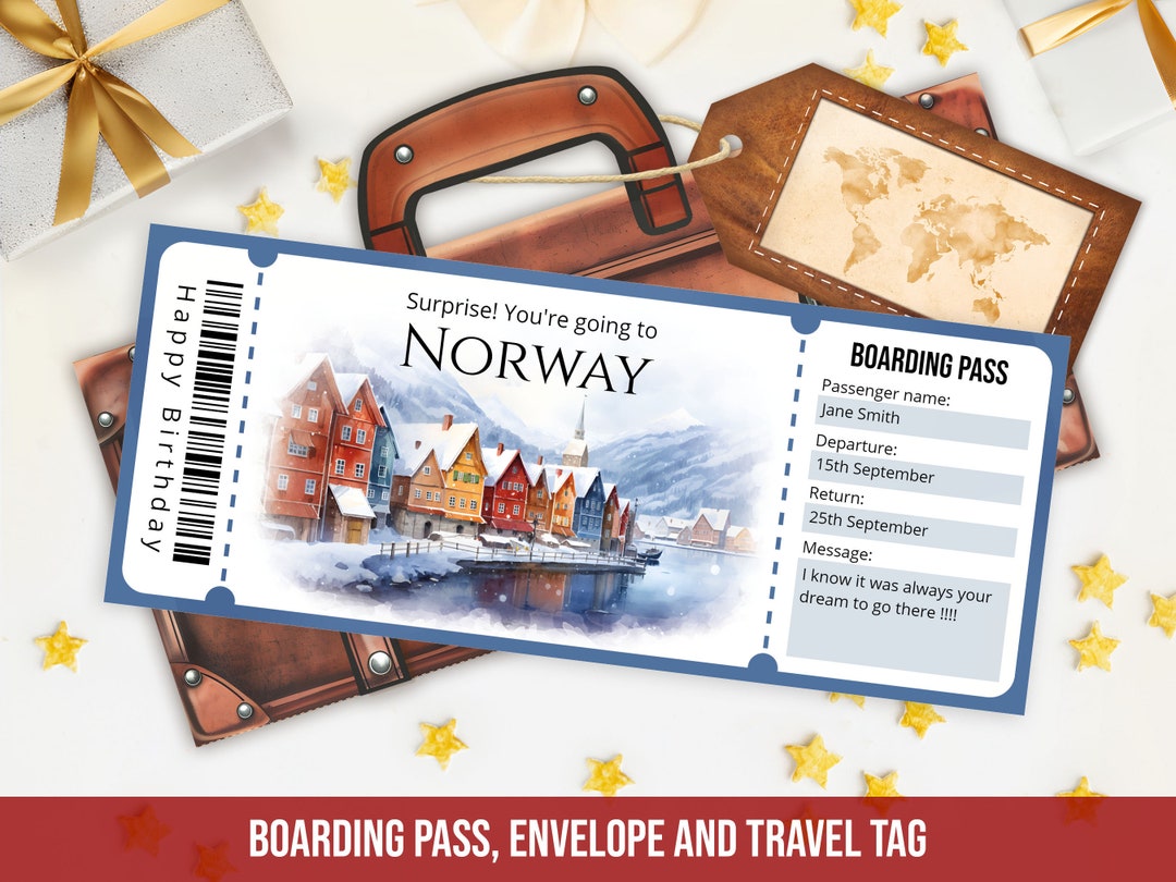 Editable Norway Boarding Pass Template, Personalized Printable Surprise ...