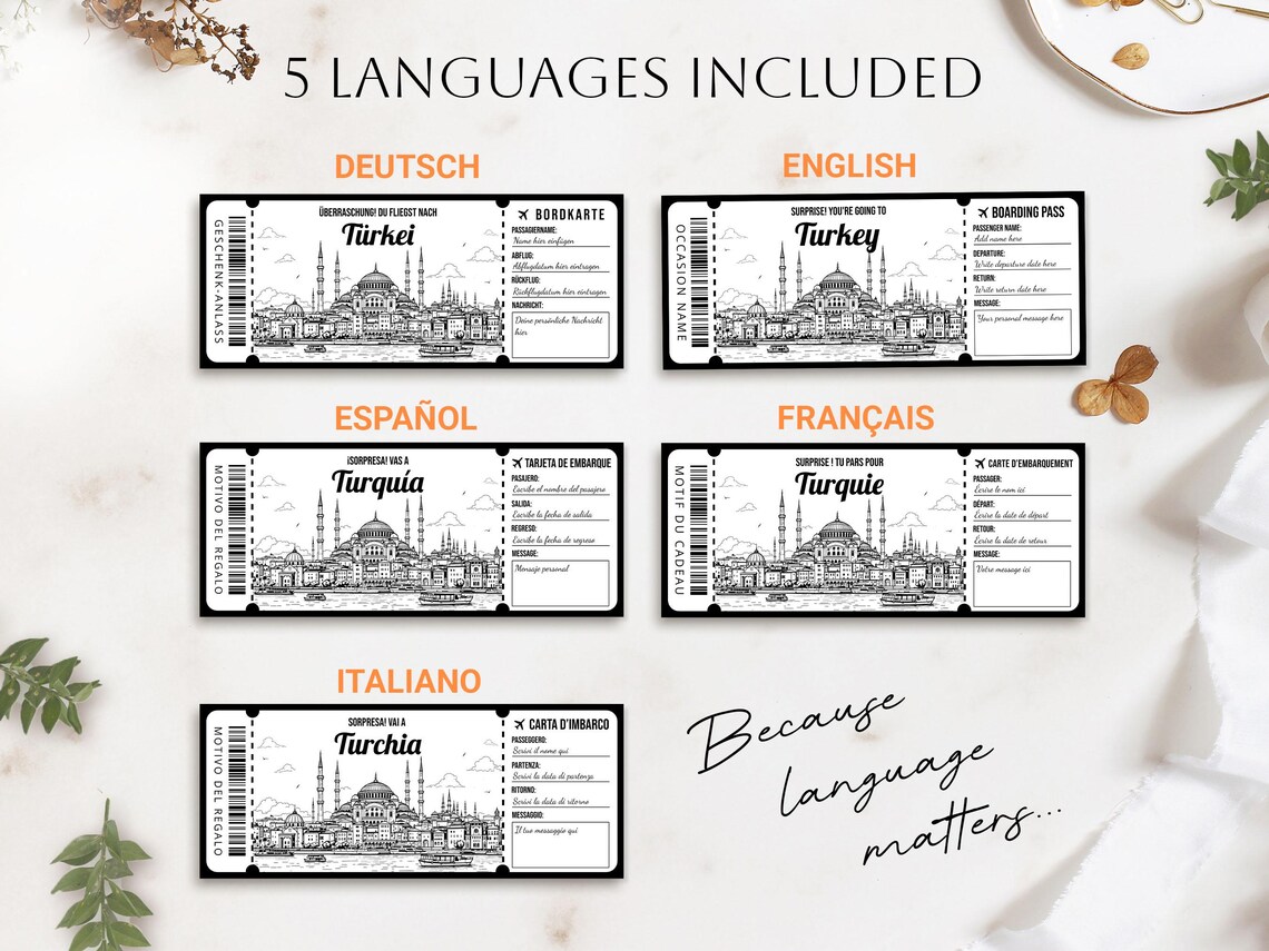 Editable Turkey Boarding Pass Template Printable Turkey Trip Surprise ...